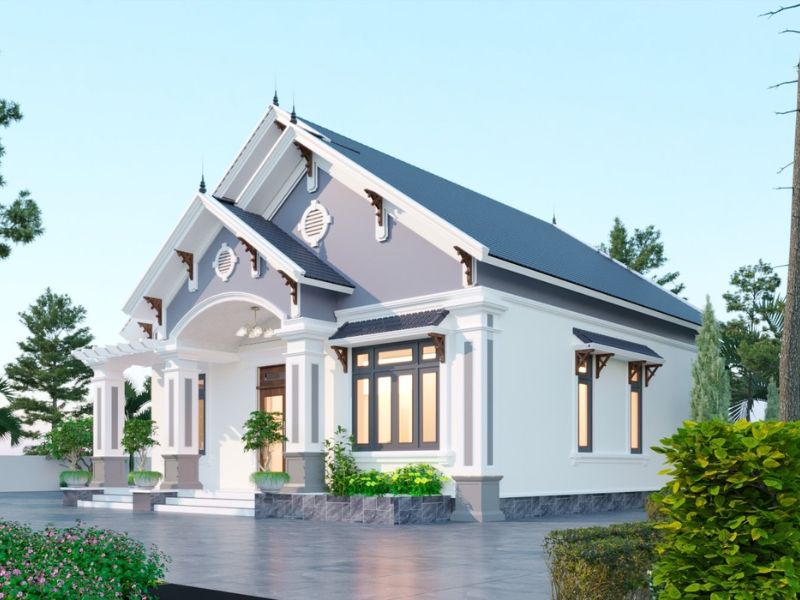 Không gian sân rộng rãi tại nhà mái thái 1 tầng 140m2 Biên Hòa Đồng Nai